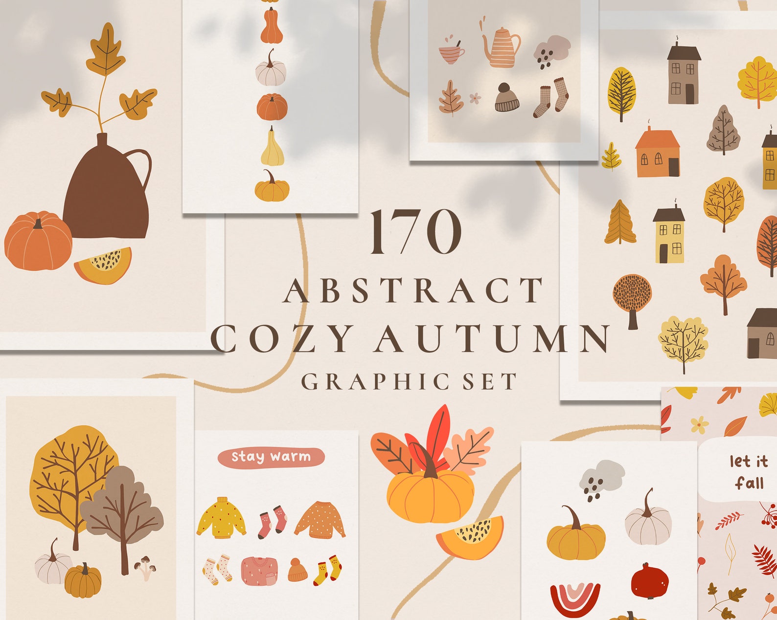 Autumn Fall Clipart Illustrations Cute Abstract Autumn - Etsy
