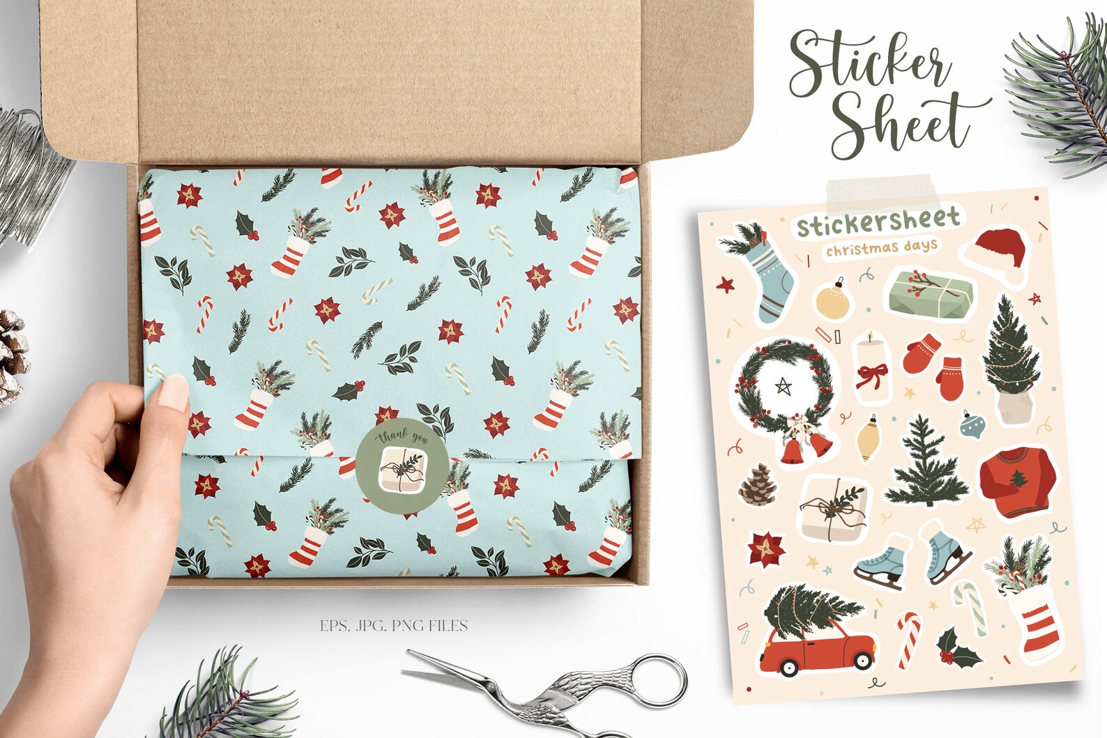 Christmas Clipart Christmas Floral Clipart Printable Card | Etsy