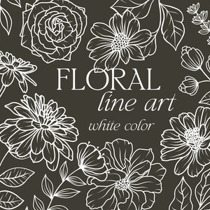 Floral Line Art Clipart, Botanical Flower Line Art SVG Wreath, Frame ...
