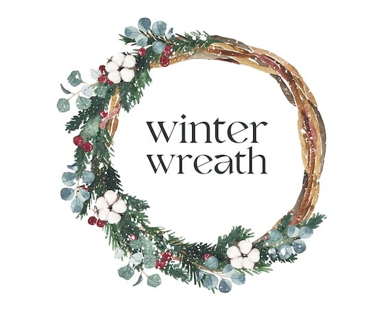 Christmas Watercolor Winter Frame Clipart Greenery Wreath - Etsy