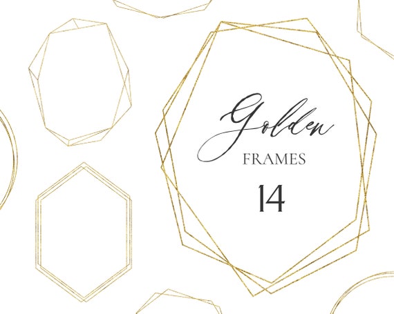 Golden Geometric Frames Triangular Oval Round Clipart Gold - Etsy