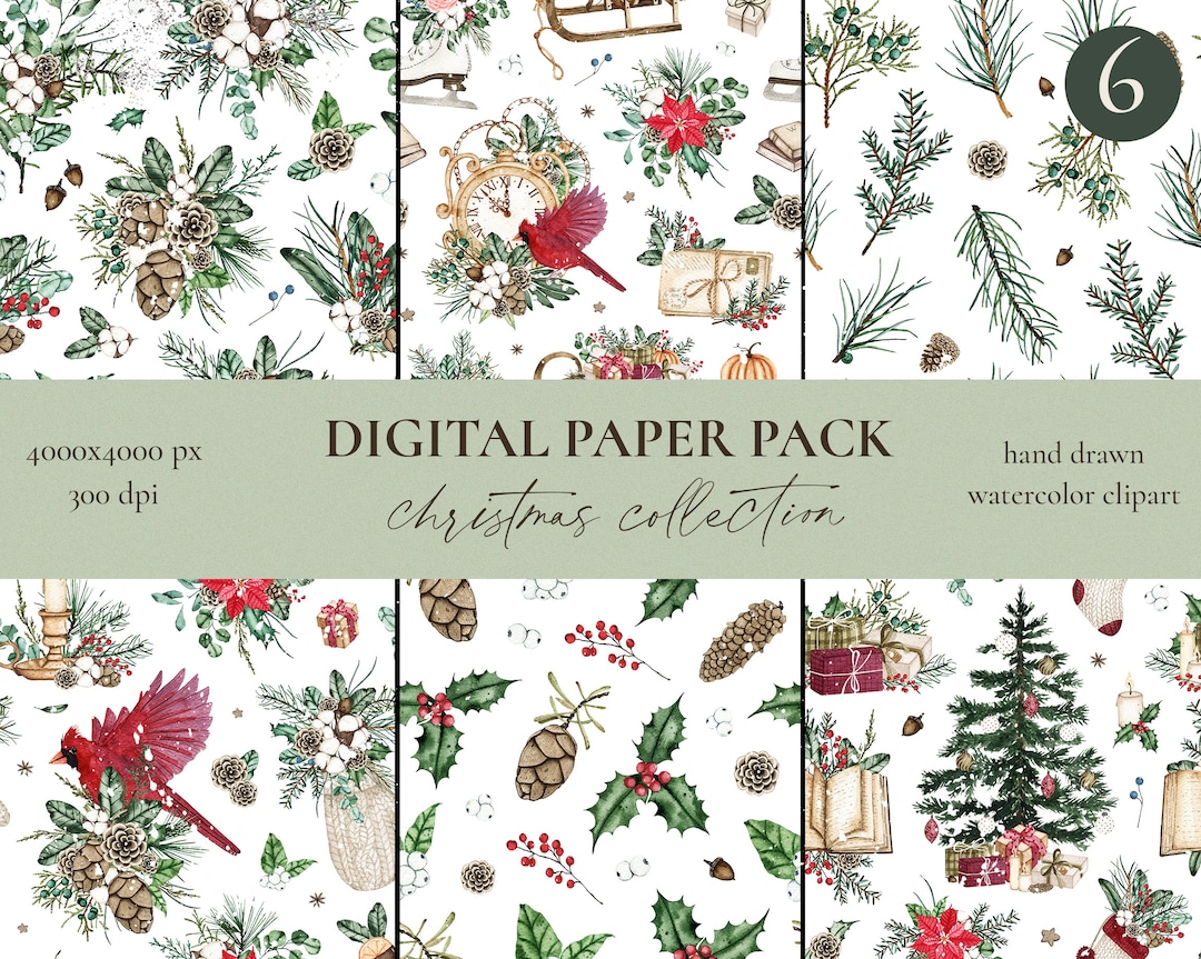 Christmas Digital Paper Pack, Scrapbook Winter Digital Paper, Christmas ...