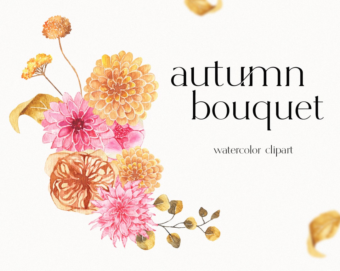 Watercolor Boho Autumn Floral Bouquet Clipart, Floral Clipart, Flowers ...