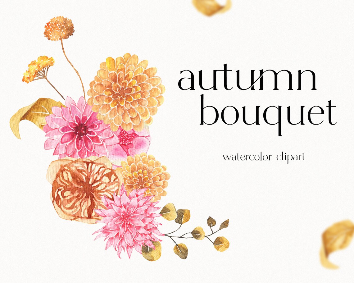 Watercolor Boho Autumn Floral Bouquet Clipart Floral Clipart | Etsy