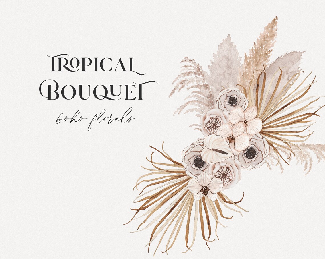 Watercolor Tropical Bouquet Clipart Wedding Boho Floral - Etsy
