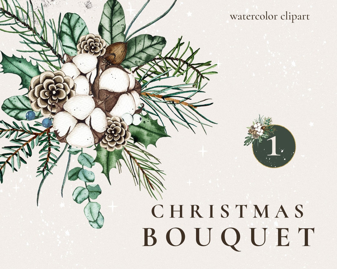 Watercolor Bouquet Clipart, Christmas Wedding Floral Bouquet, Winter ...