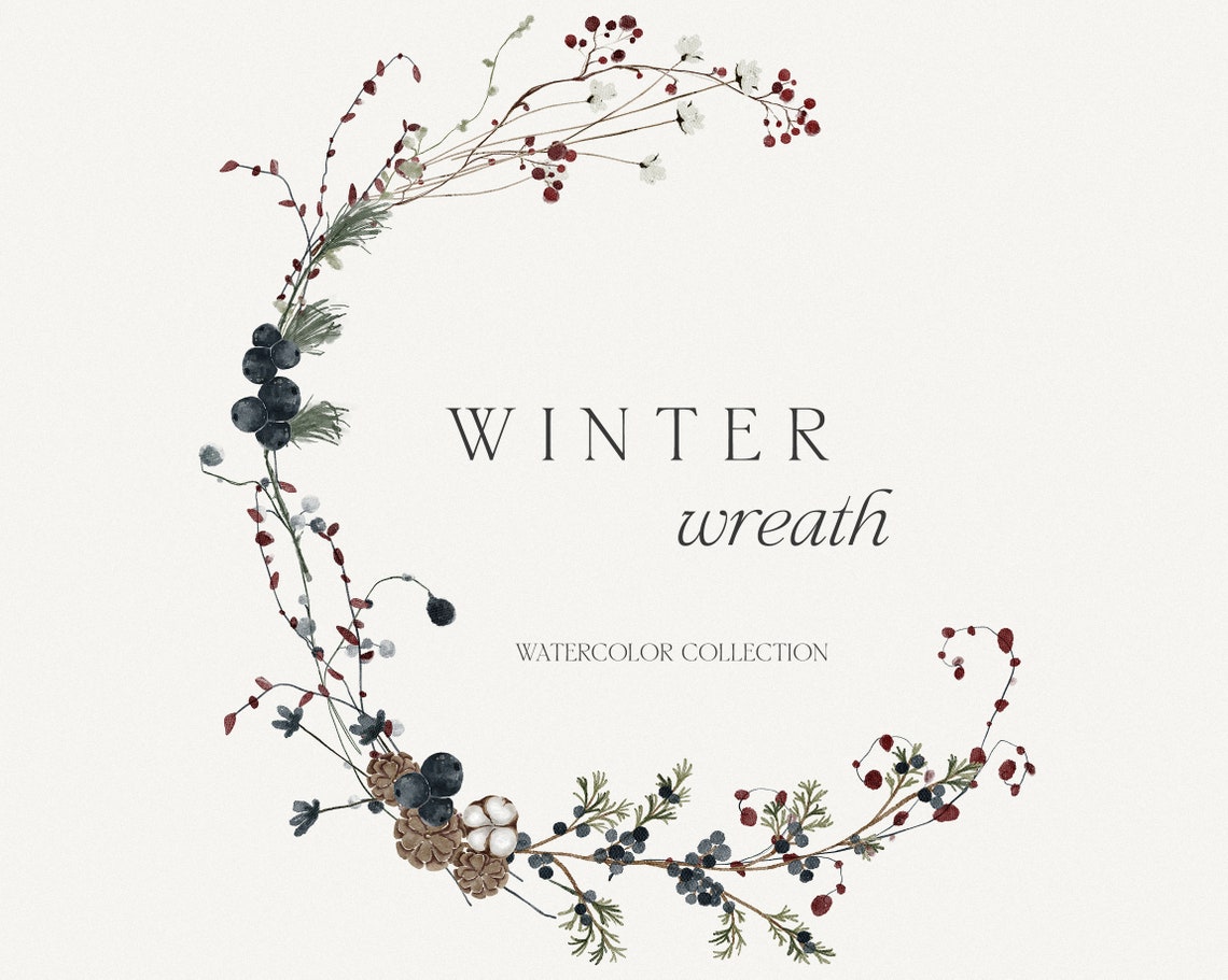 Watercolor Christmas Wreath Clipart Winter Floral Wreath - Etsy