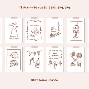 Autumn Hand Drawn Clipart - Cute Fall Line Art Clipart - Halloween Hand ...