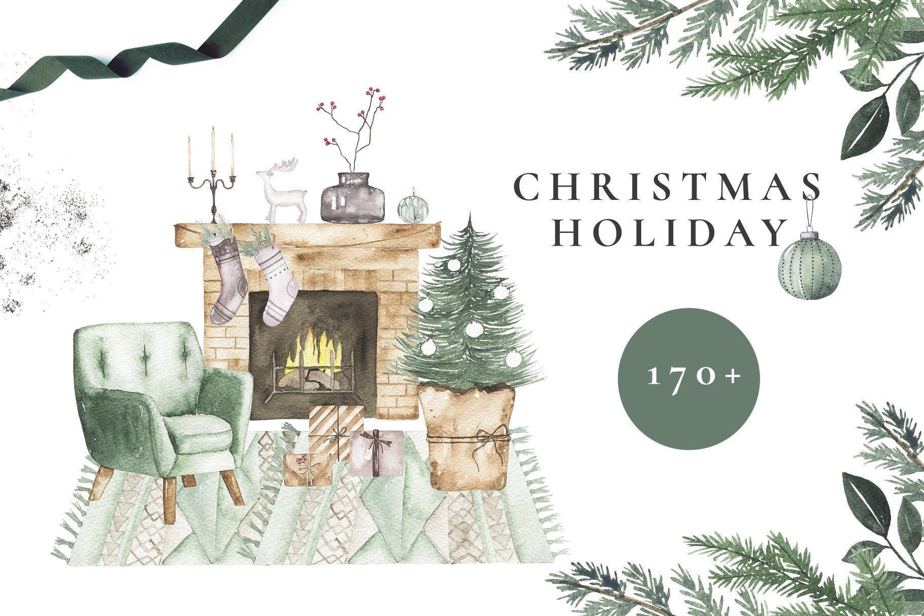 Watercolor Winter Christmas Holiday Clipart Set Xmas Flowers - Etsy