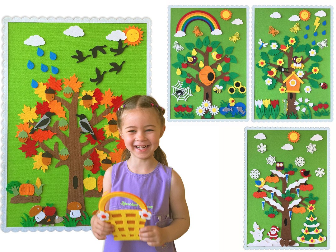 Four Seasons Felt Story Board: Montessori Educational VELCRO Felt Toy ...