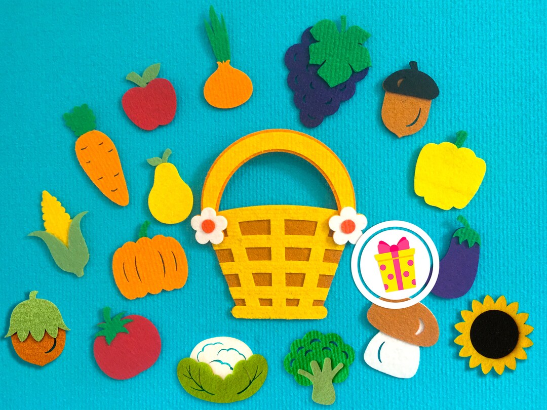 Crop Basket With 15 Bright Felt VELCRO® Toys Eggplant - Etsy