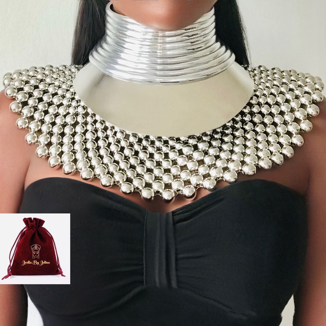 JEWELLERY SET Maxi Beaded Choker Necklace and Bracelet Cuff - Etsy