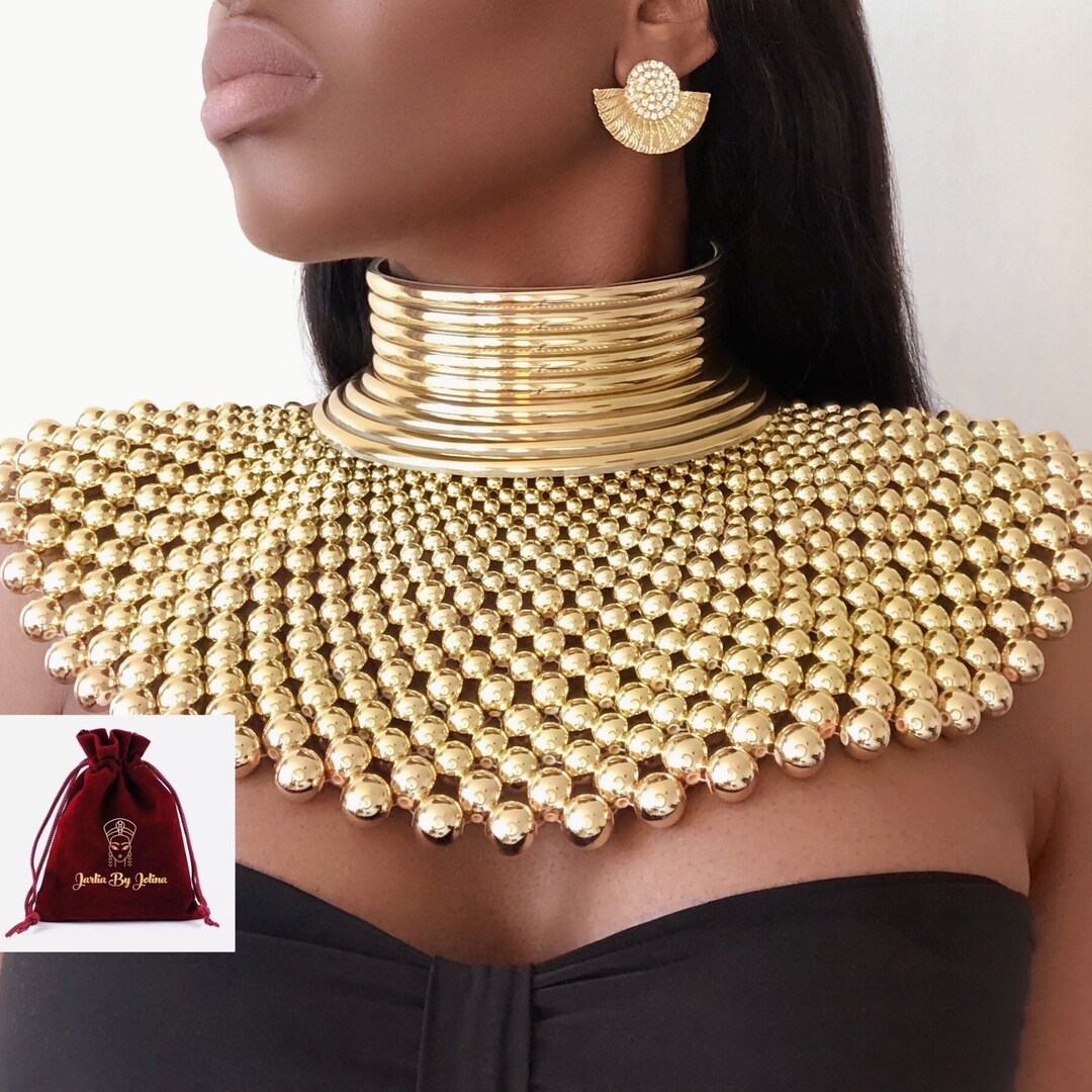 BEADED NECKLACE Set Gold Choker Necklace and Rhinestone Earrings - Etsy