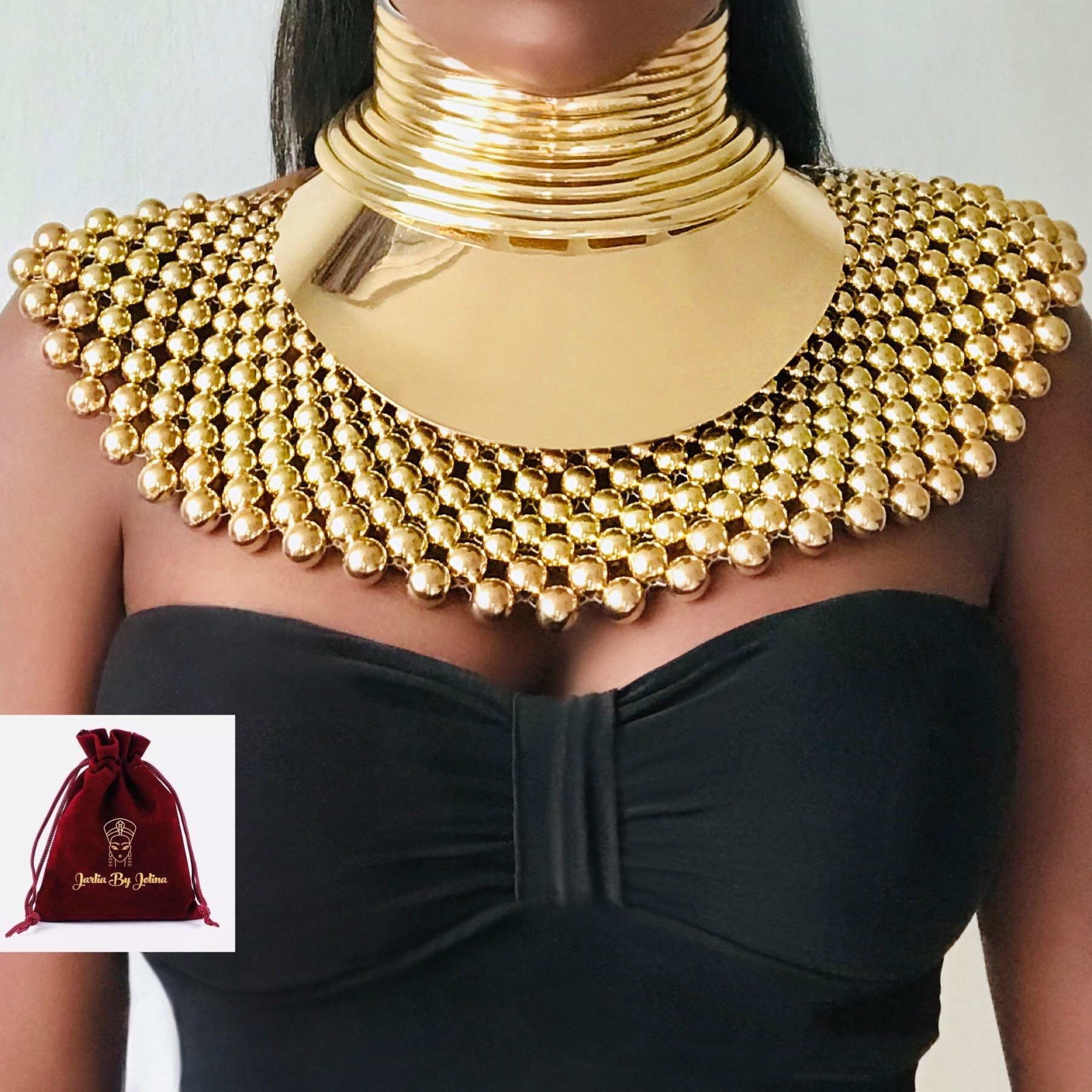 JEWELLERY SET Maxi Beaded Choker Necklace and Bracelet Cuff - Etsy UK