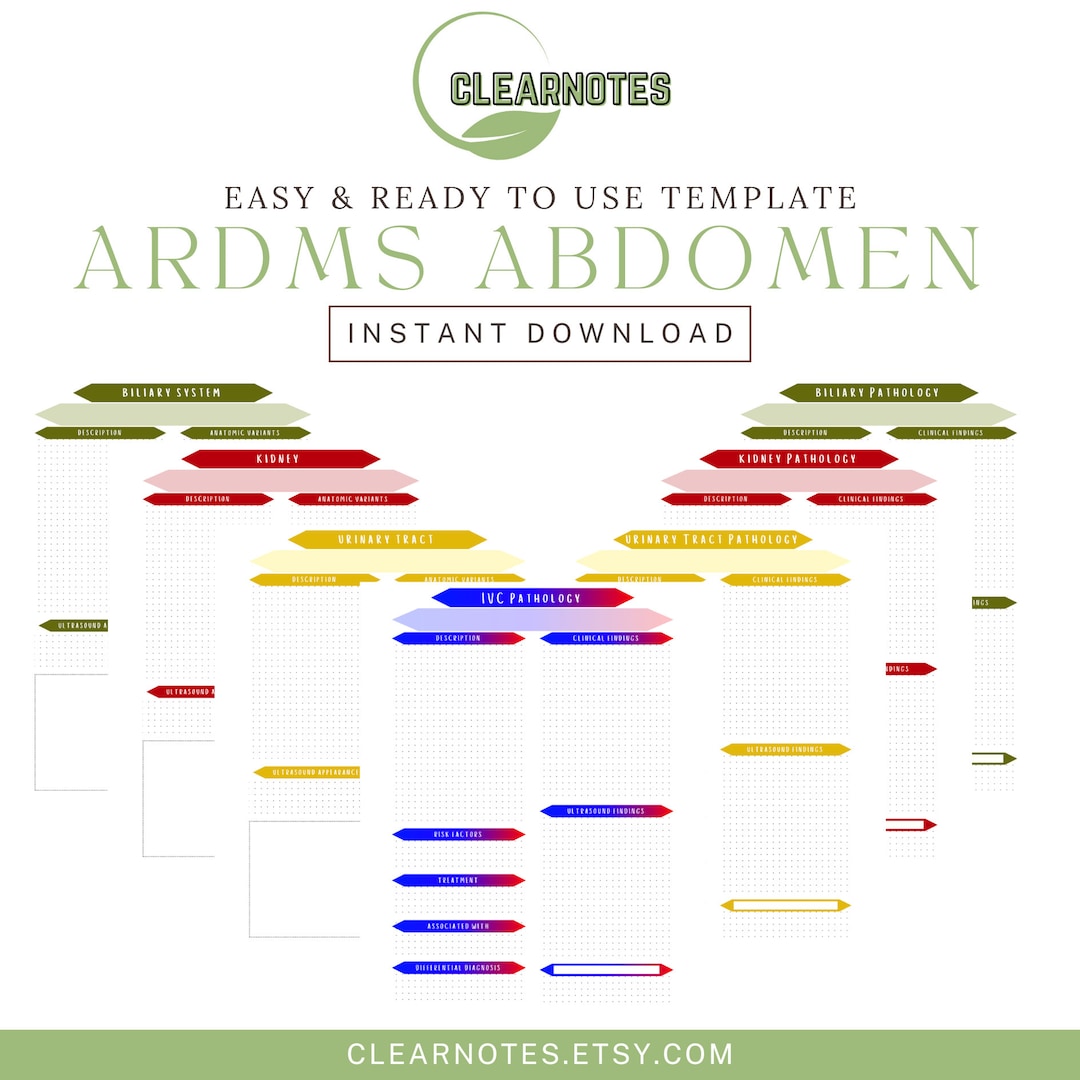 Complete Abdomen Note-taking Template, Diagnostic Medical Sonography ...