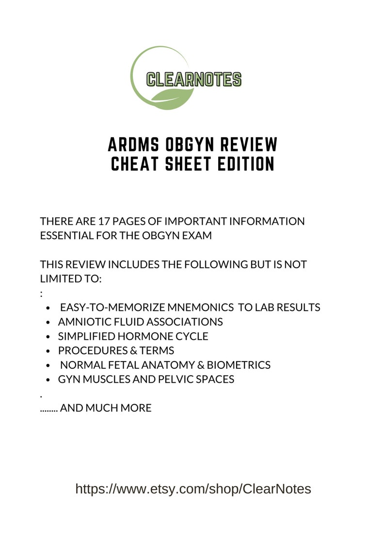 ARDMS OBGYN Cheat Sheet Edition Instant Download Study Notes ...