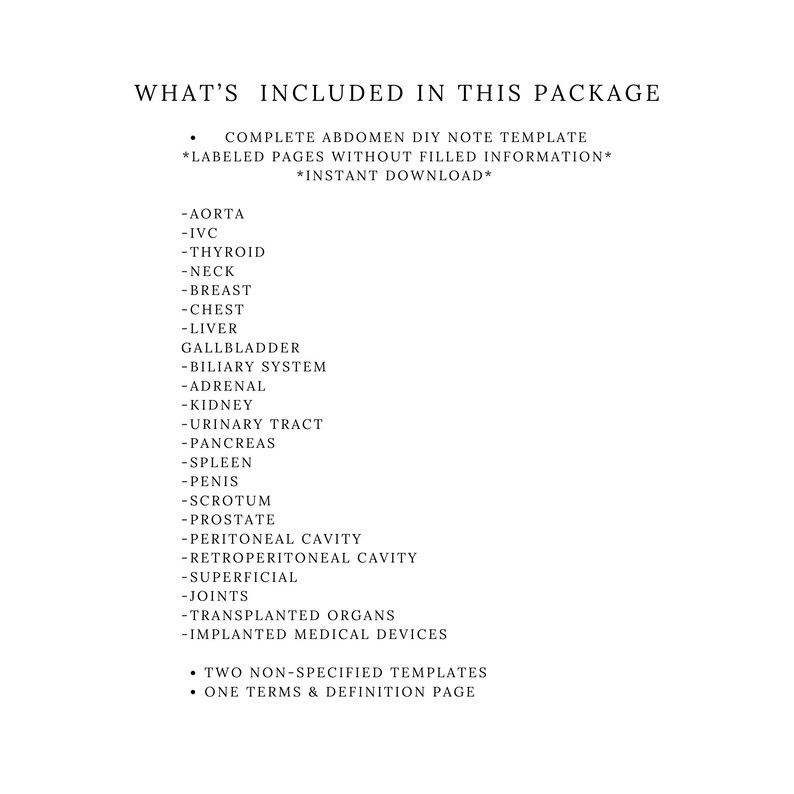 Complete Abdomen Note-taking Template, Diagnostic Medical Sonography ...