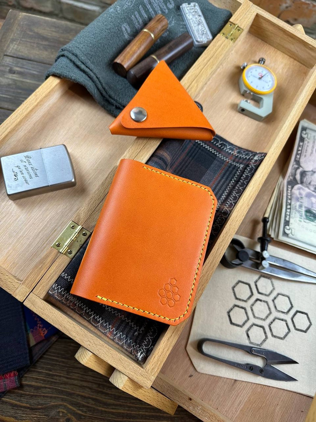 Orange Leather Minimalist Wallet for Women , Leather Women Purse ...