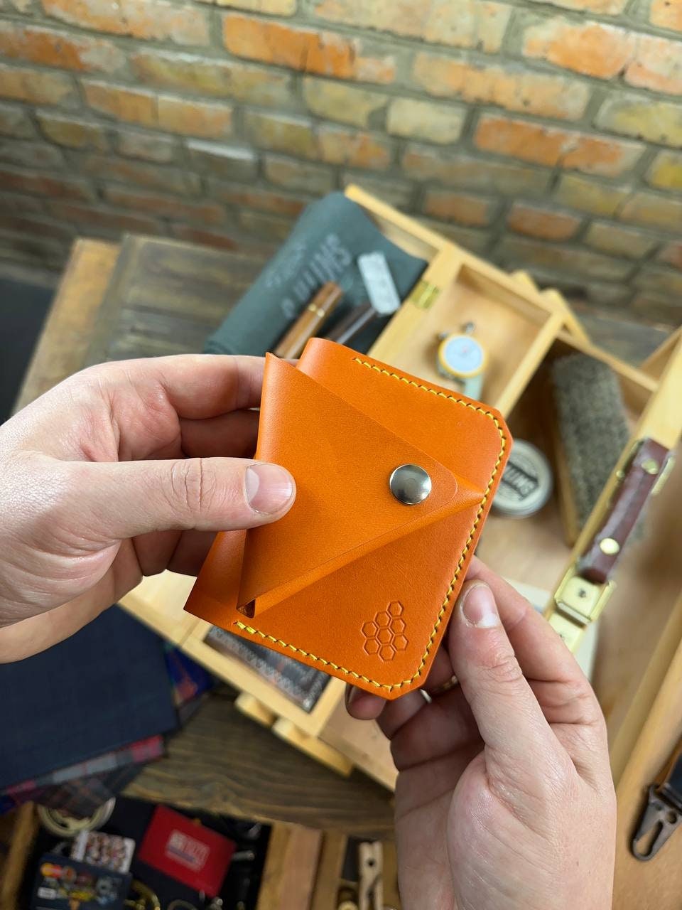 Orange Leather Minimalist Wallet for Women , Leather Women Purse ...