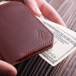 Brown Leather Mini Id Wallet, Minimalist Zipper Wallet, Small Pocket ...