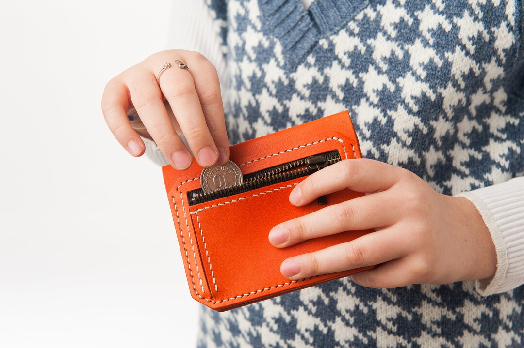 Orange Leather Teenager Wallet, Kids Girl Bright Purse, Mini Zipper ...