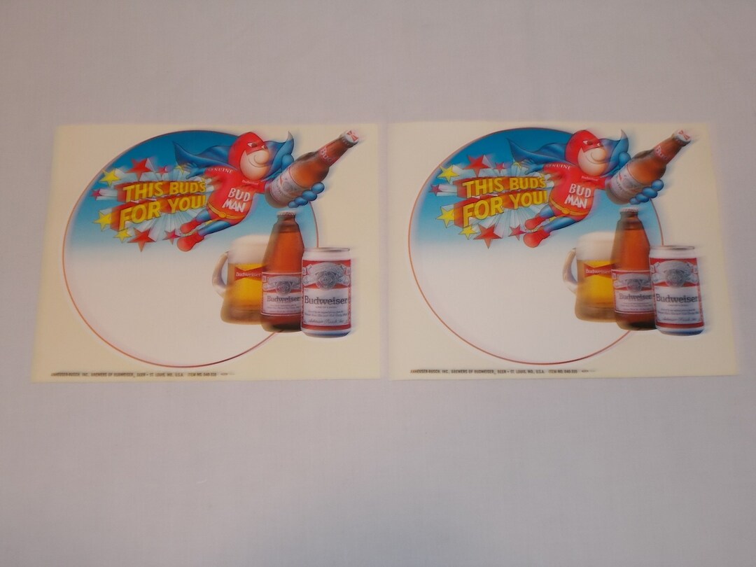 Pair of Vintage Budweiser Bud Man Sticker Decals LARGE New Never Used ...