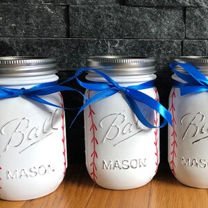 Set of 3 - Baseball Mason Jars, Baseball Party Decorations, Coach Gift ...