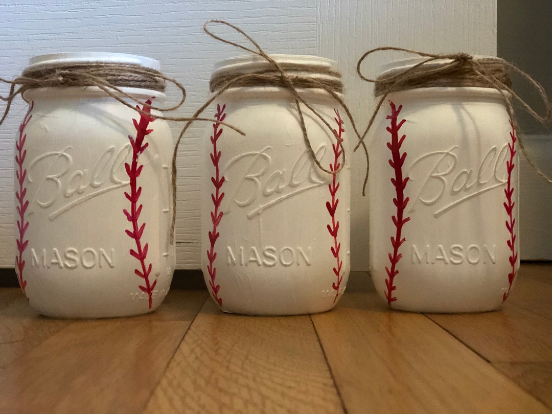 Set of 3 Baseball Mason Jars Baseball Party Decorations - Etsy