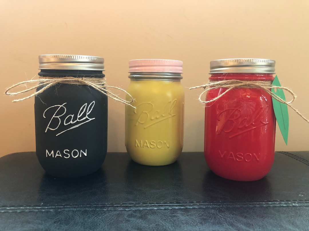 Set of 3 Teacher Mason Jars - Apple Mason Jar - Chalkboard Mason Jar ...