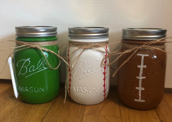 Set of 3 Sports Mason Jars Baseball Mason Jar Football | Etsy