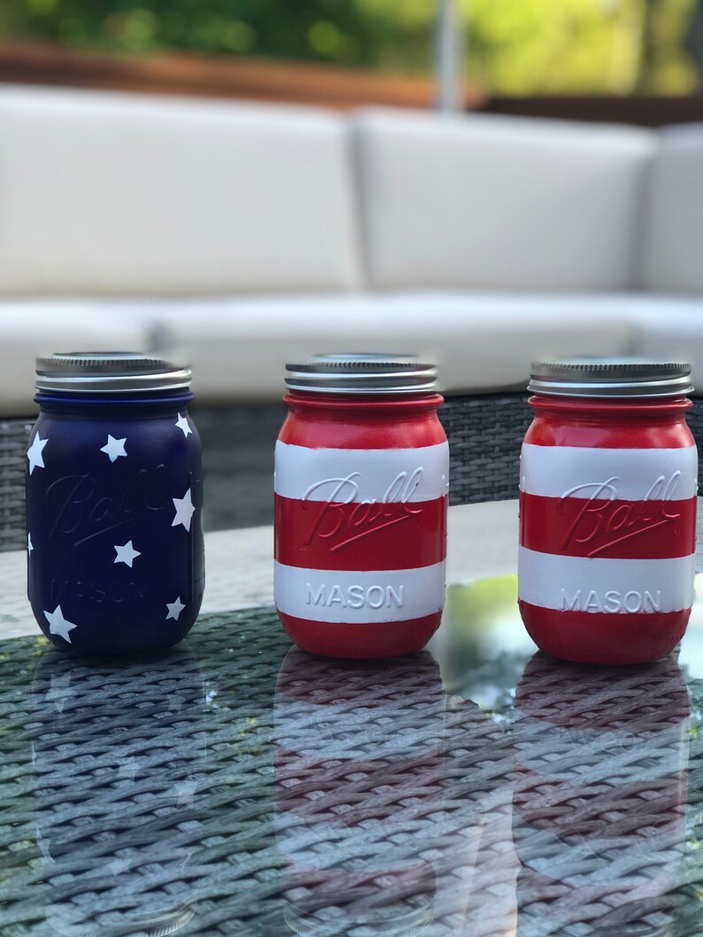 Set of 3 American Flag Mason Jars Patriotic Mason Jars | Etsy