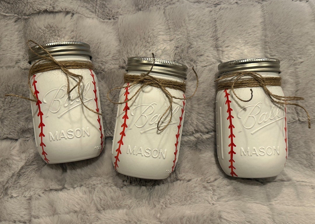 Set of 3 - Baseball Mason Jars, Baseball Party Decorations, Coach Gift ...