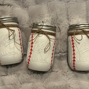 Set of 3 - Baseball Mason Jars, Baseball Party Decorations, Coach Gift ...