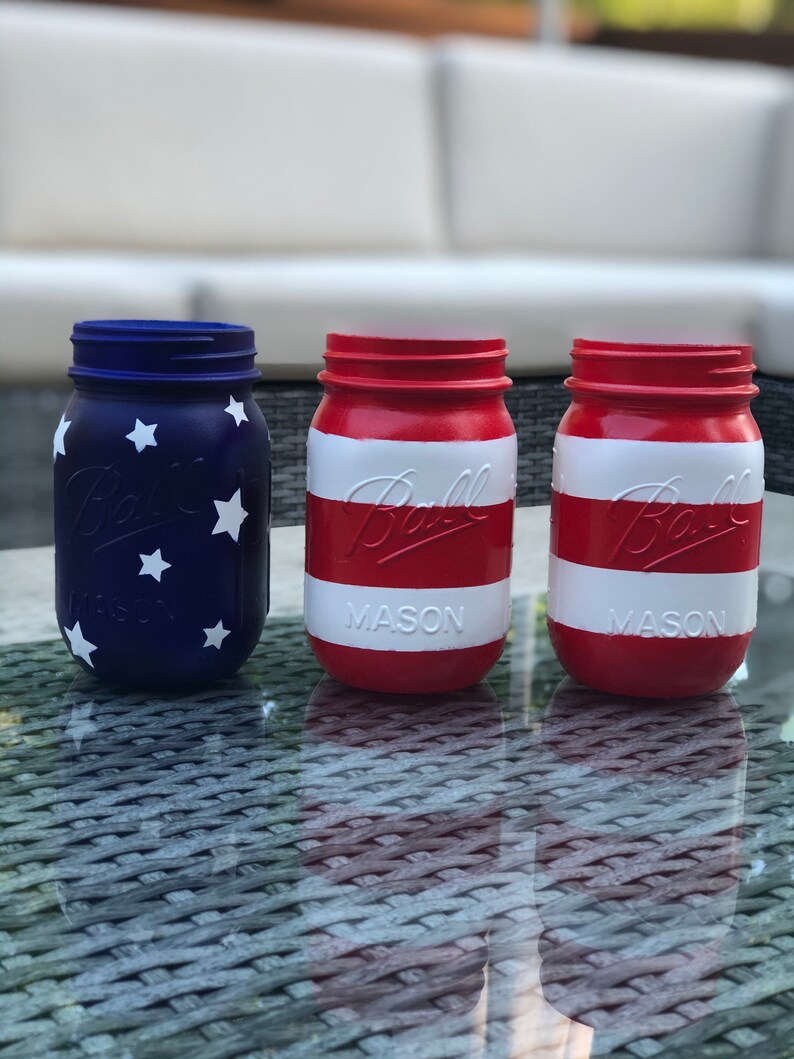 Set of 3 American Flag Mason Jars Patriotic Mason Jars | Etsy