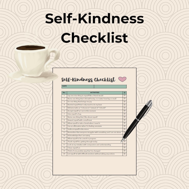 Self-kindness Habit Tracker | Printable Checklist PDF | Daily Wellness ...
