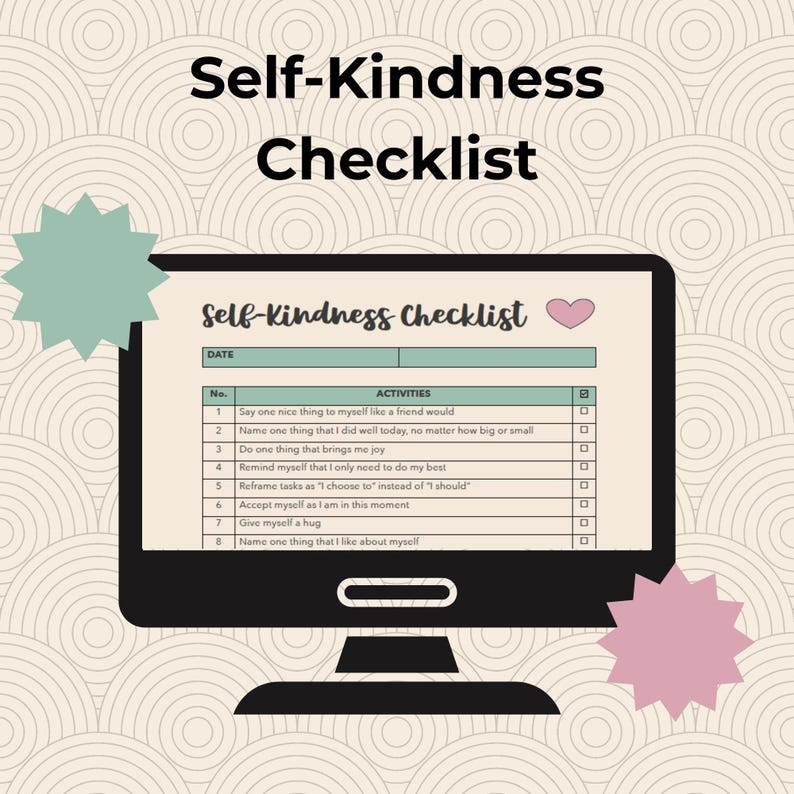 Self-kindness Habit Tracker | Printable Checklist PDF | Daily Wellness ...