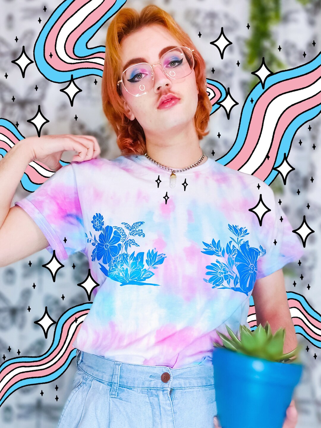 Transgender Pride Flower Botanical Top Surgery Blooms HTV Blue and Pink ...