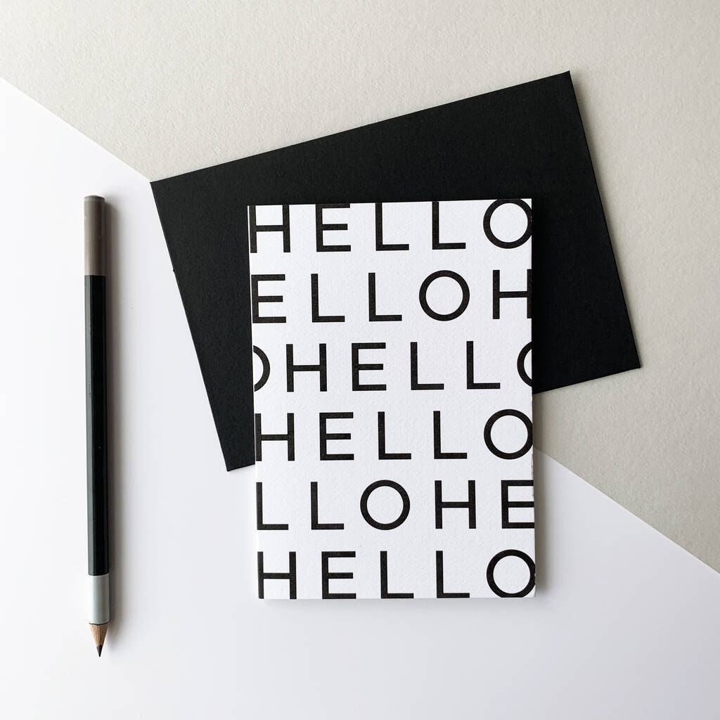 Pack of 5 Say Hello Notecards W/ Black Envelopes Modern Thank You ...