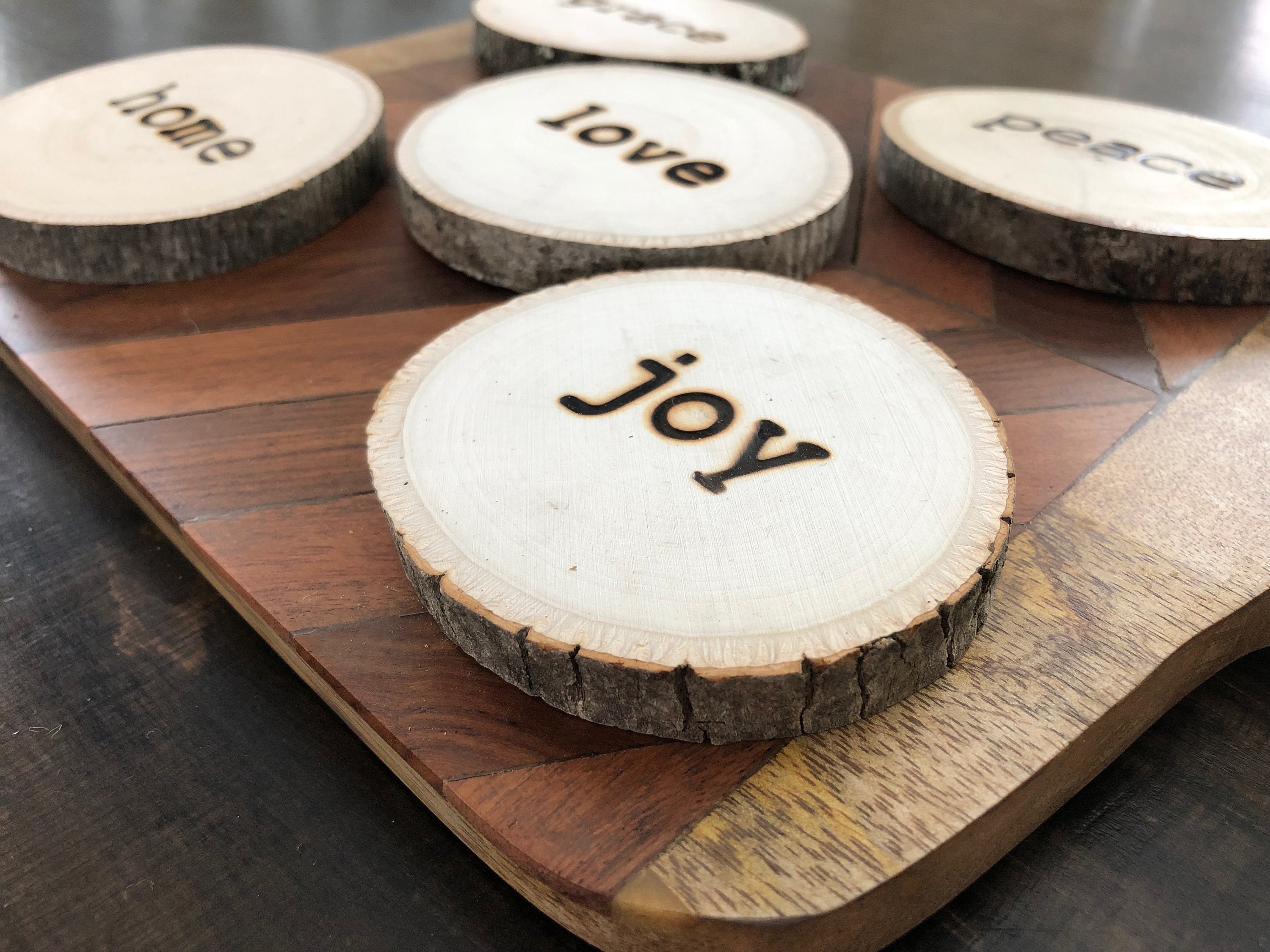 Woodburned Word Coasters - Personalized Coasters, Birch Coasters ...