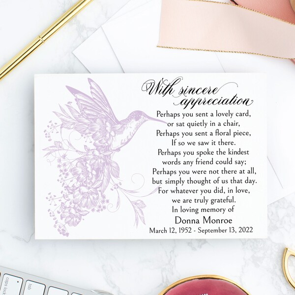 Hummingbird Funeral Card - Etsy