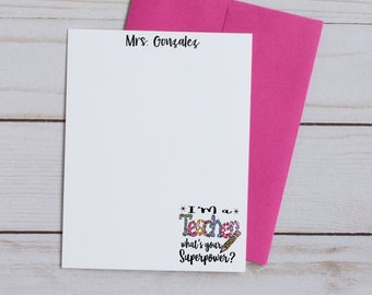Personalized Teacher Note Cards Pink Tower Note Card Set - Etsy