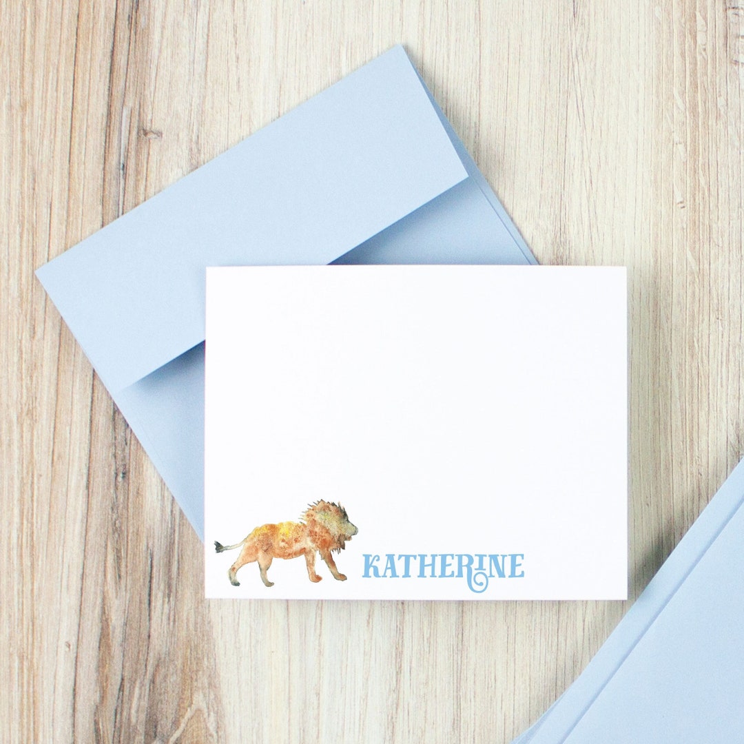 Lion Stationary Set for Boys Personalized Lion Note Cards for Kids Set ...