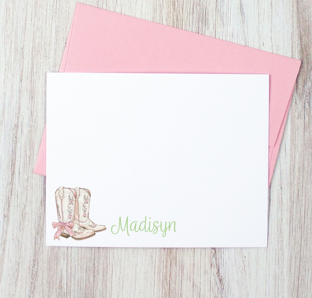 Personalized Coquette Cowboy Boot Notecards for Girls, Choose Quantity ...