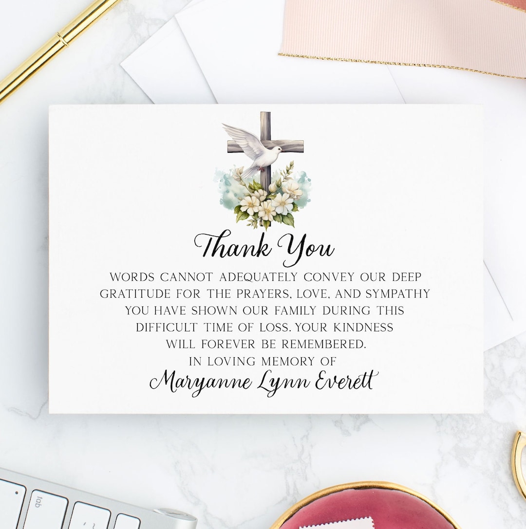 Christian Sympathy Thank You Cards With Dove Choose Personalized ...