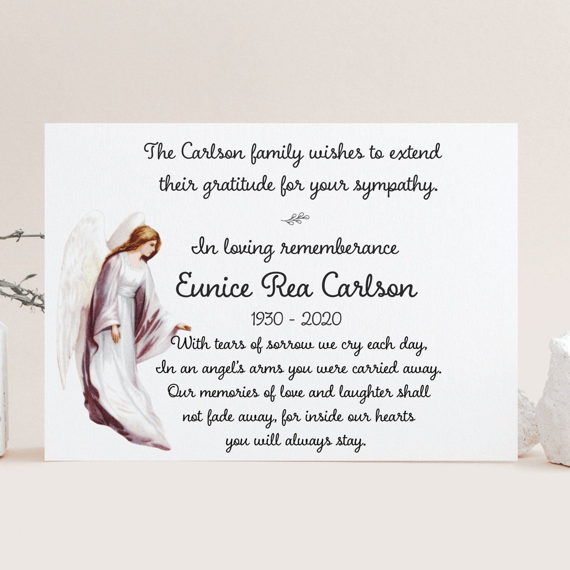 Personalized Angel Sympathy Thank You Cards With Envelopes | Etsy