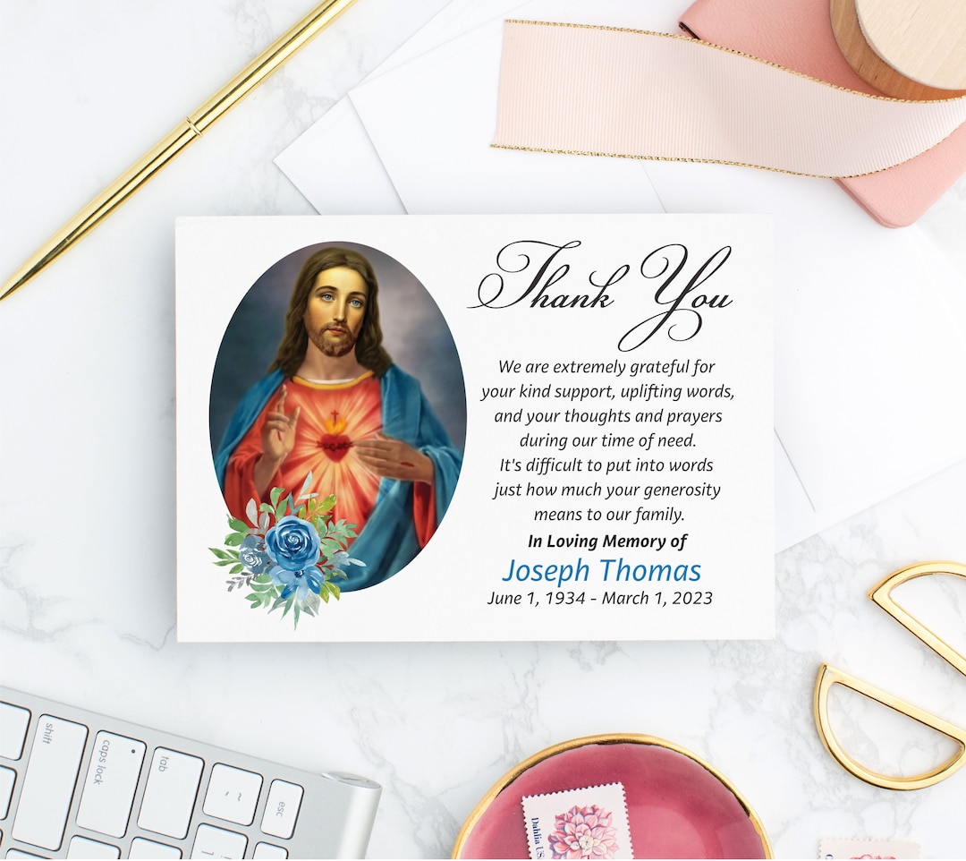 Catholic Sympathy Thank You Card With Sacred Heart of Jesus Christ ...