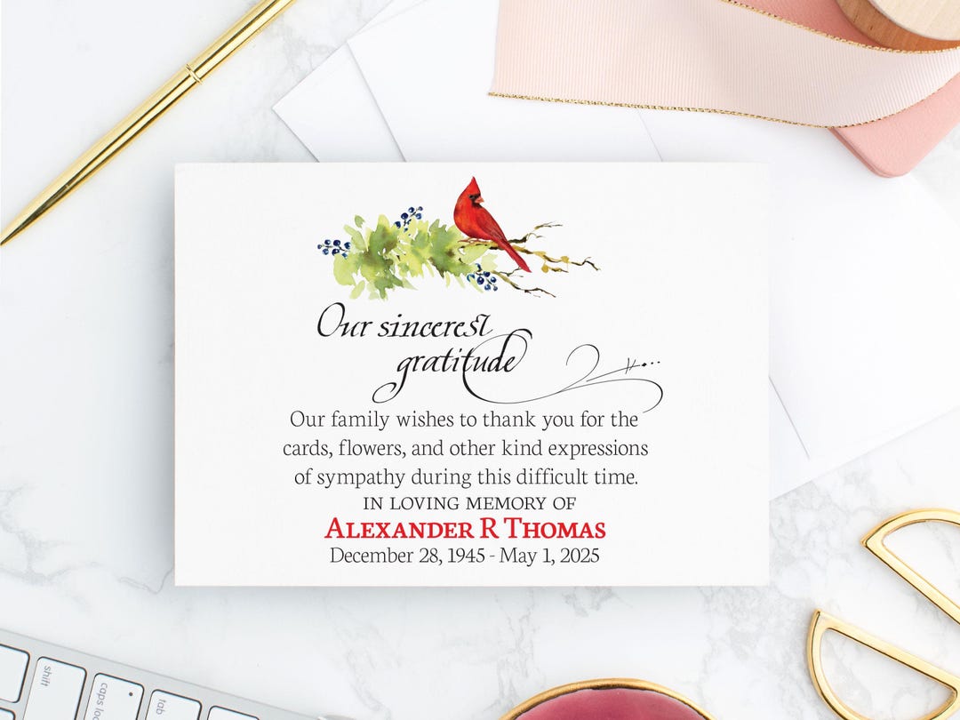 Personalized Cardinal Funeral Thank You Cards: Linen Sympathy Notes - Etsy