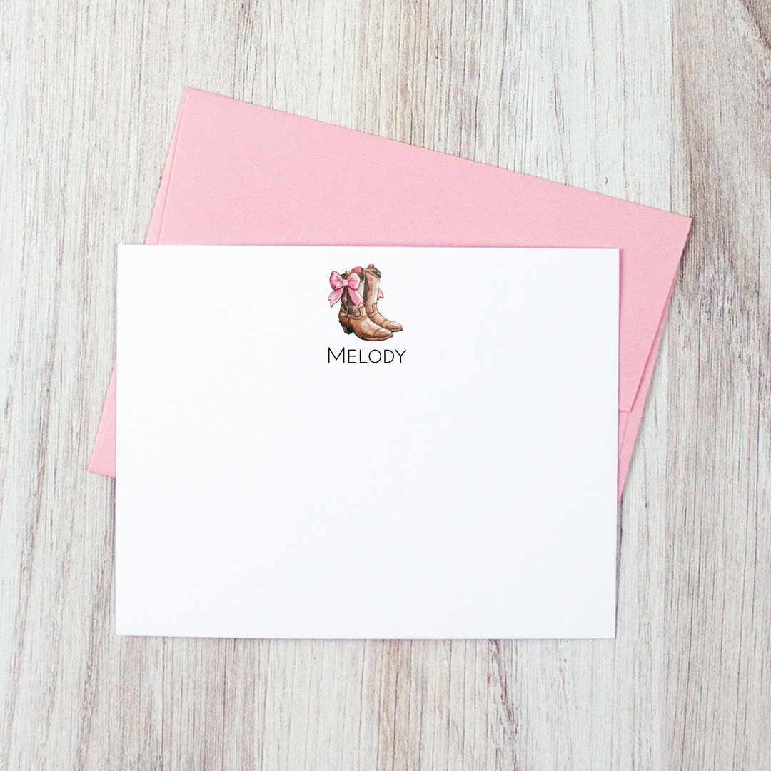 Pink Cowgirl Stationary Personalized Coquette Cowboy Boot With Pink Bow ...