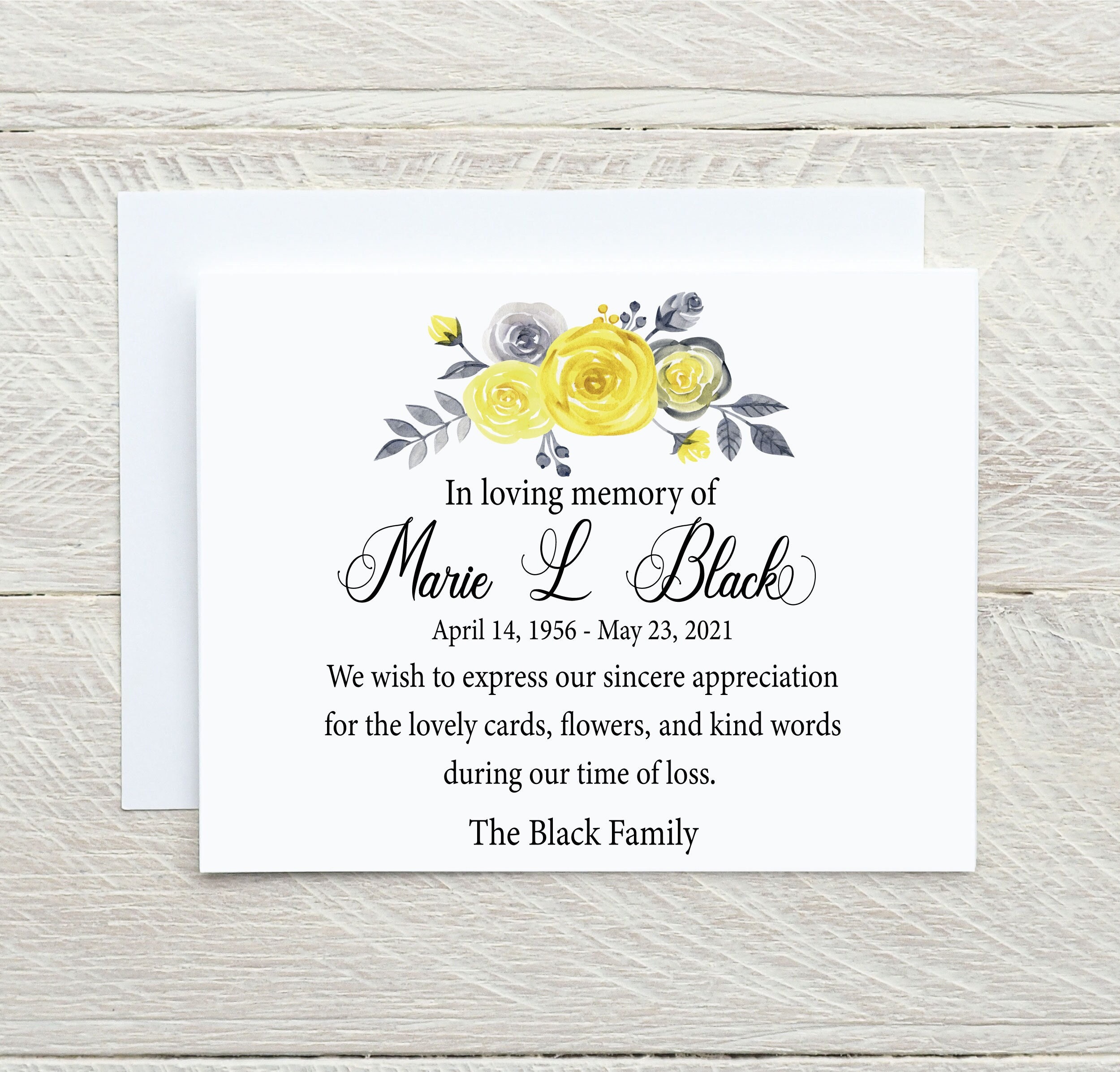 Choose Quantity Yellow Rose Funeral Thank You Cards Yellow and Gray ...