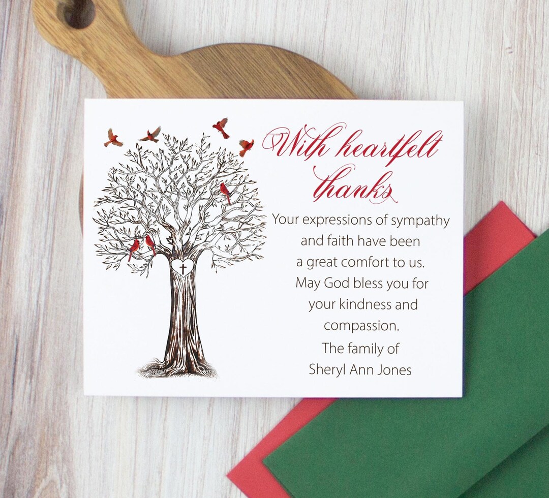 Personalized Red Cardinal Sympathy Thank You Cards: Christian Memorial ...